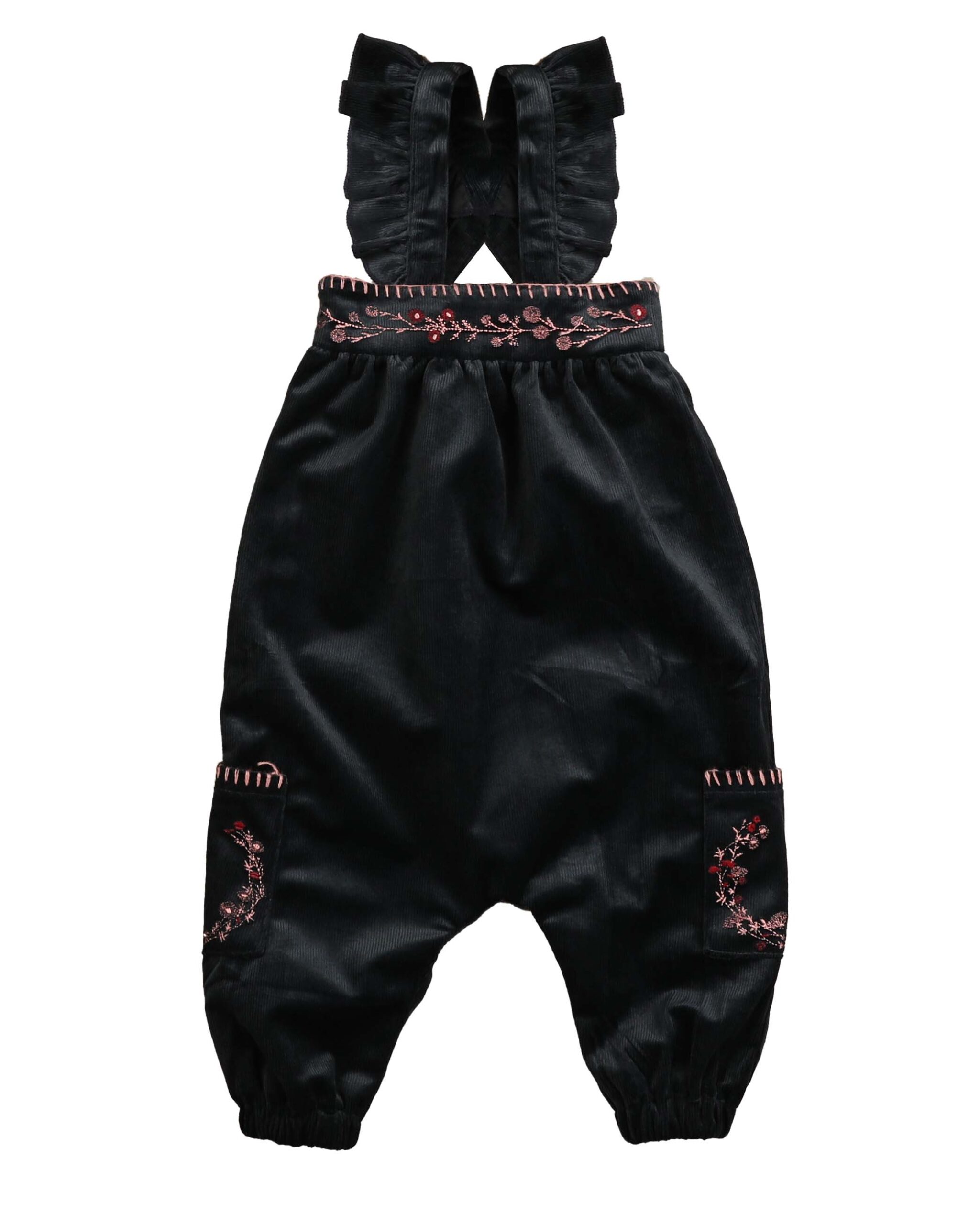 Velvet corduroy baby romber with embroidered floral crest - kids-club.co.il